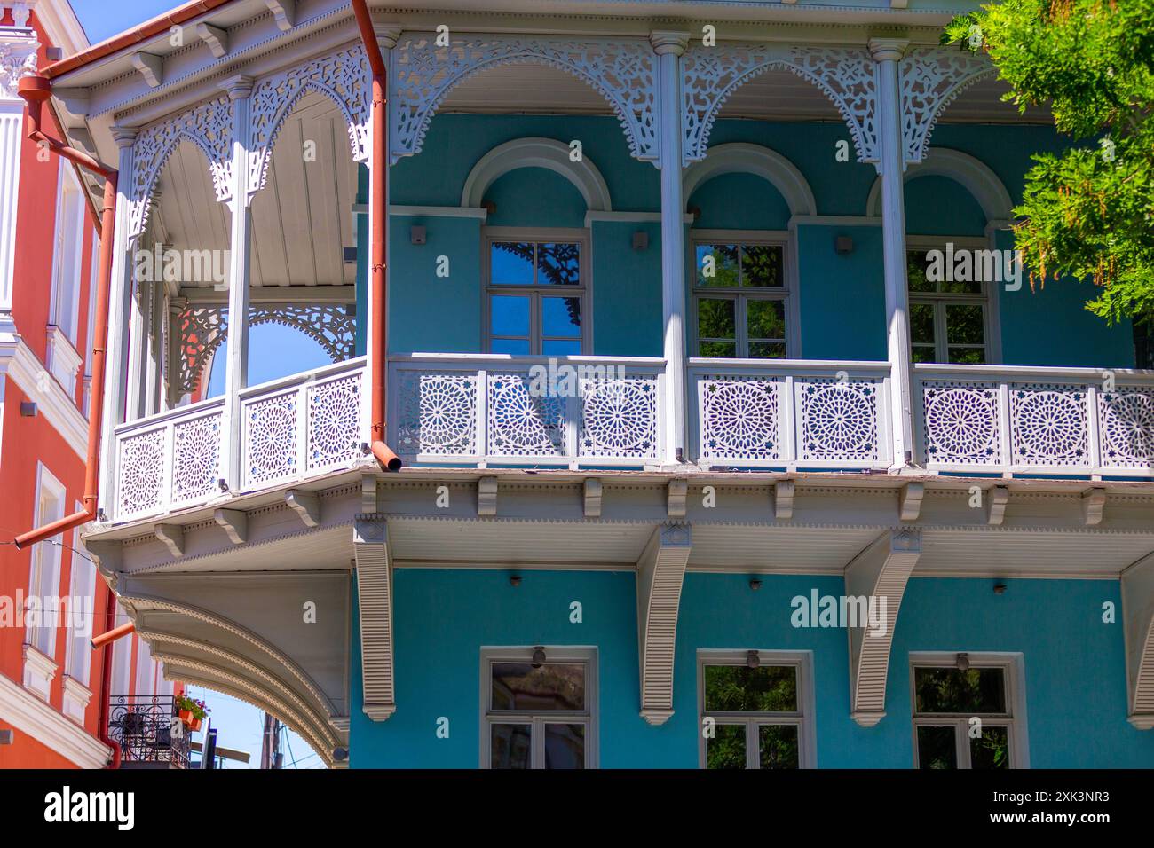 Traditional ornamental oriel windows, balconies in the streets of ...