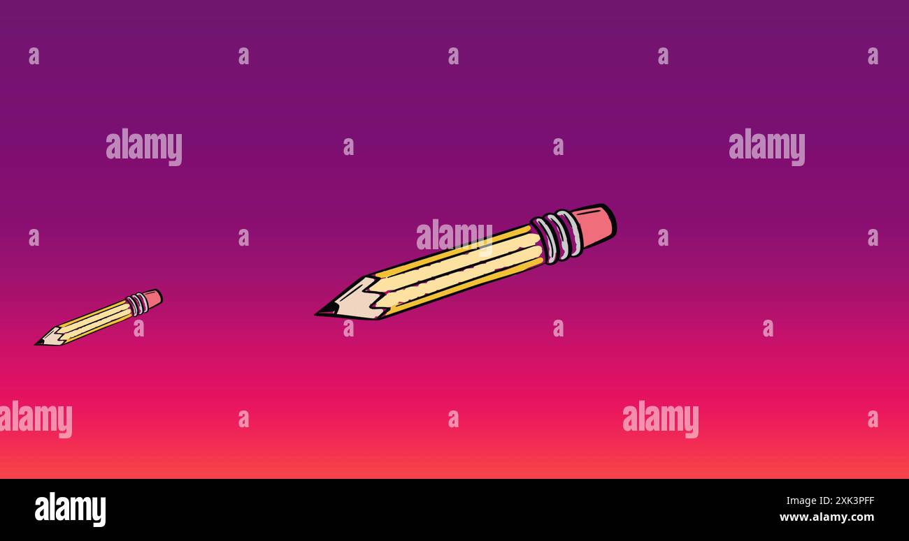 Image of multiple pencil icons floating against copy space on purple ...