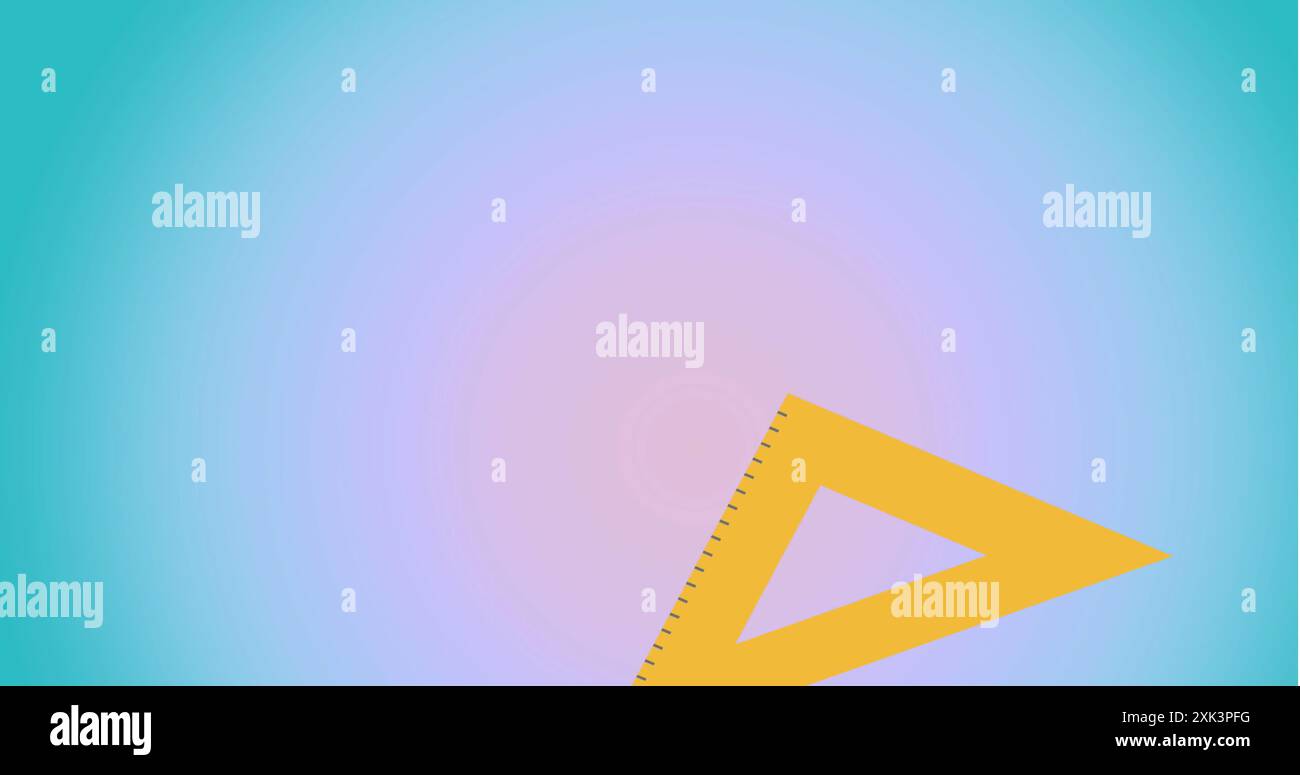 Image of school yellow triangle ruler icon over gradient purple to blue ...