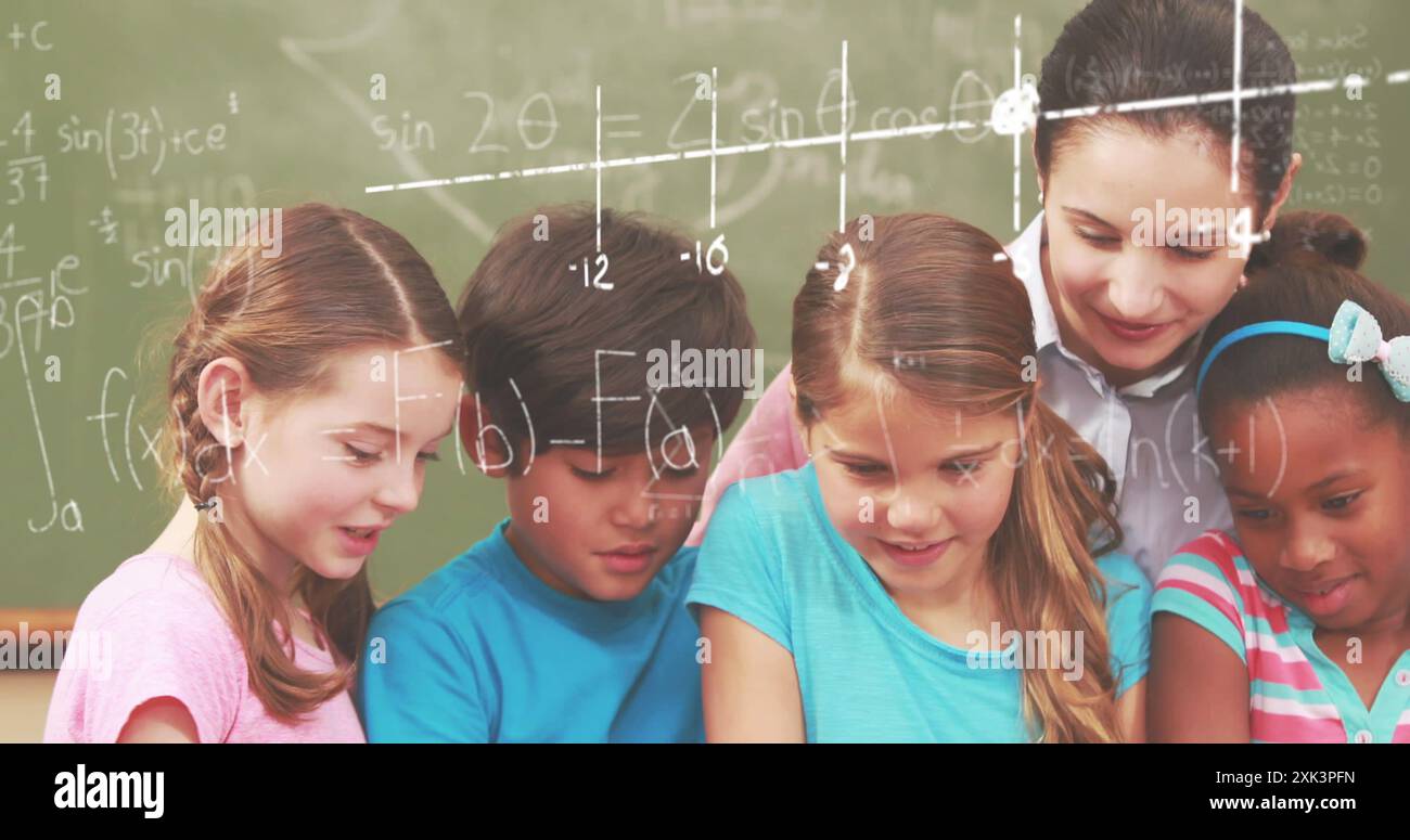 Image of math formulas over diverse pupils at school Stock Photo - Alamy