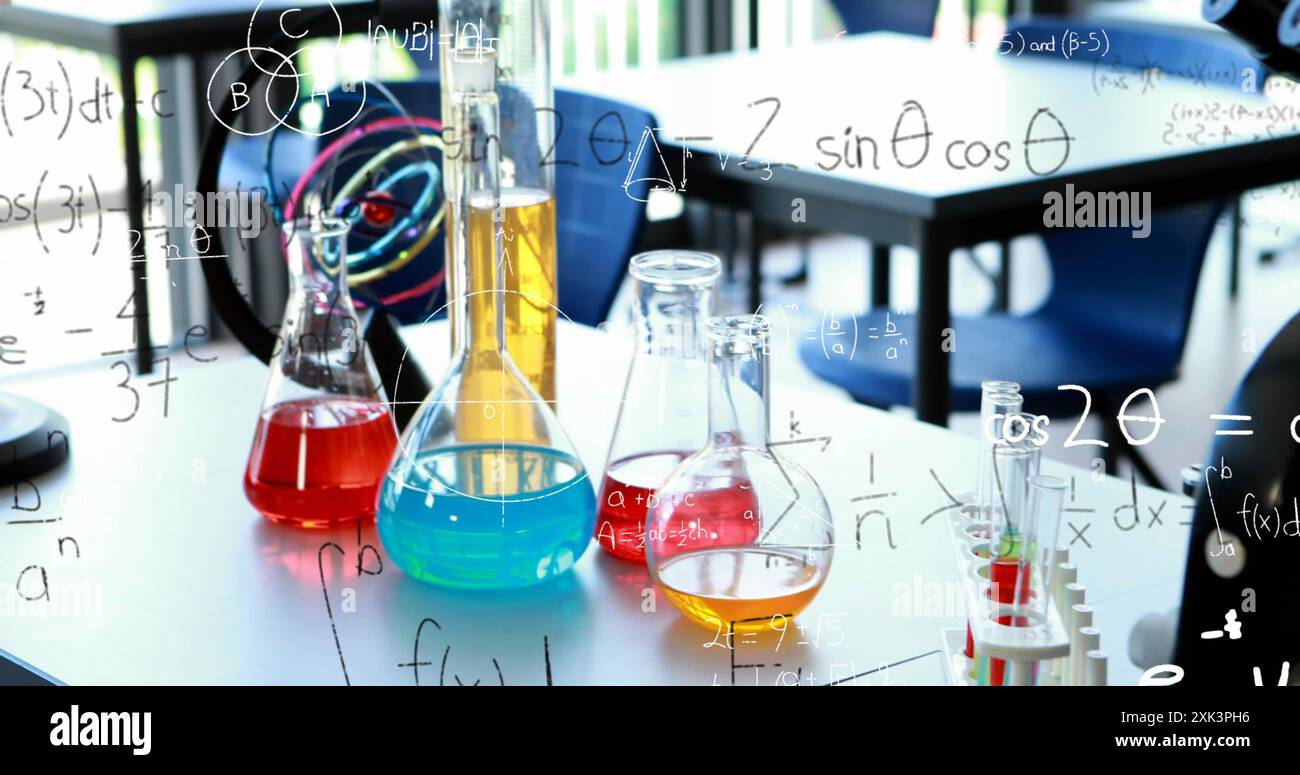 Image of mathematical formulae over school science classroom Stock ...
