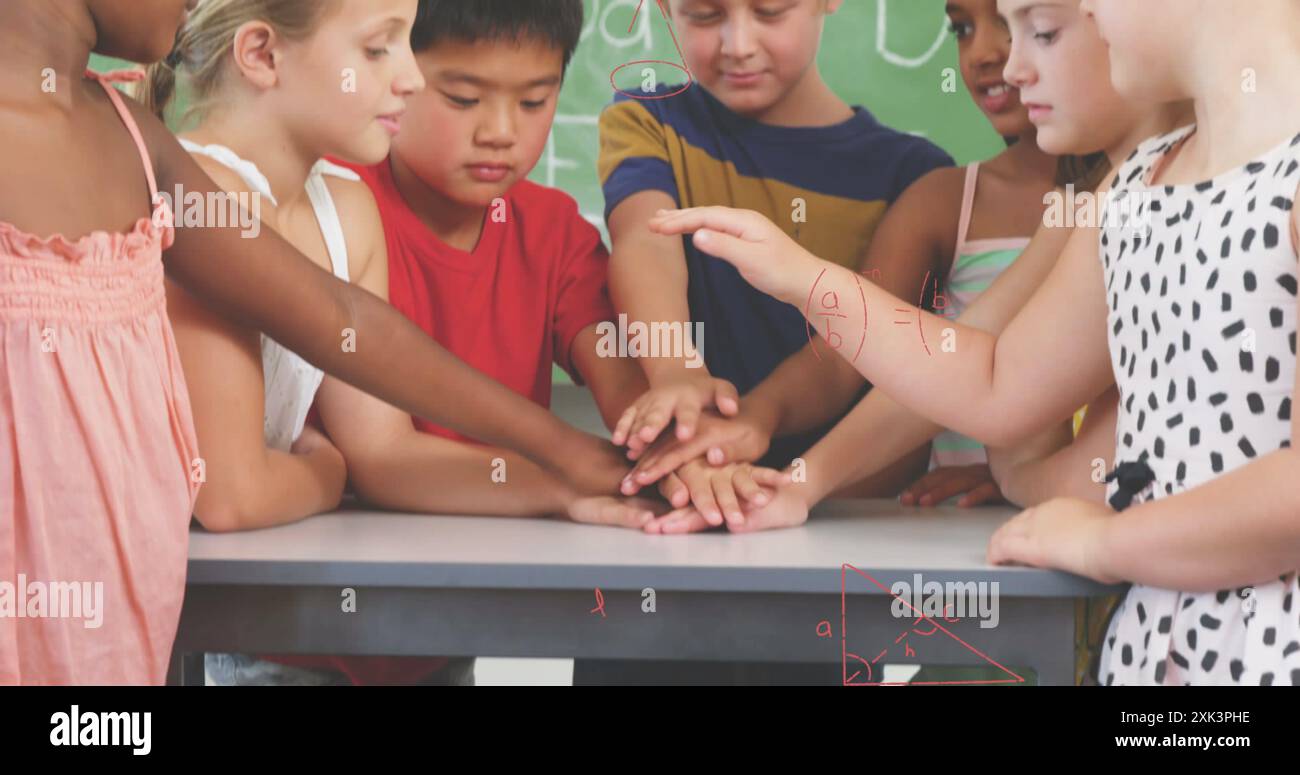 Image of math formulas over diverse pupils at school Stock Photo - Alamy
