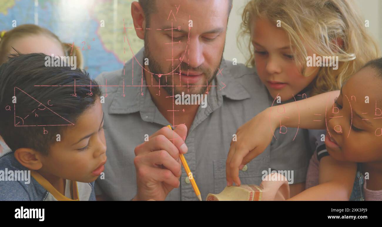 Animation mathematical formulas over schoolboy hi-res stock photography ...