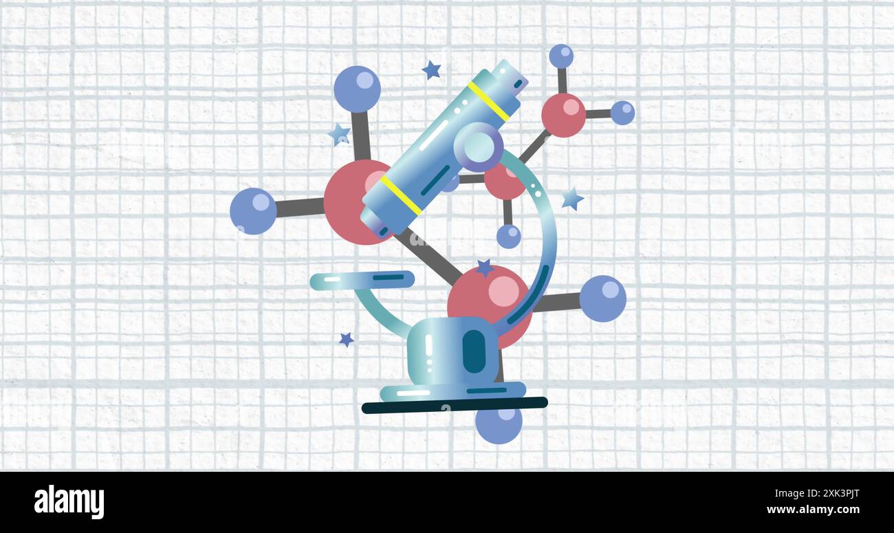 Digital image of microscope and molecular structures moving against ...