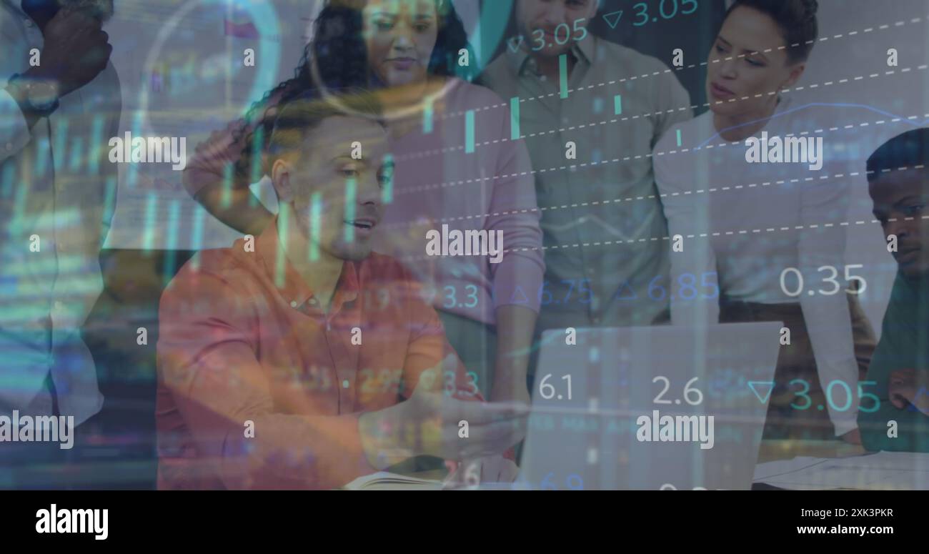 Image of connections and data processing over school children Stock ...
