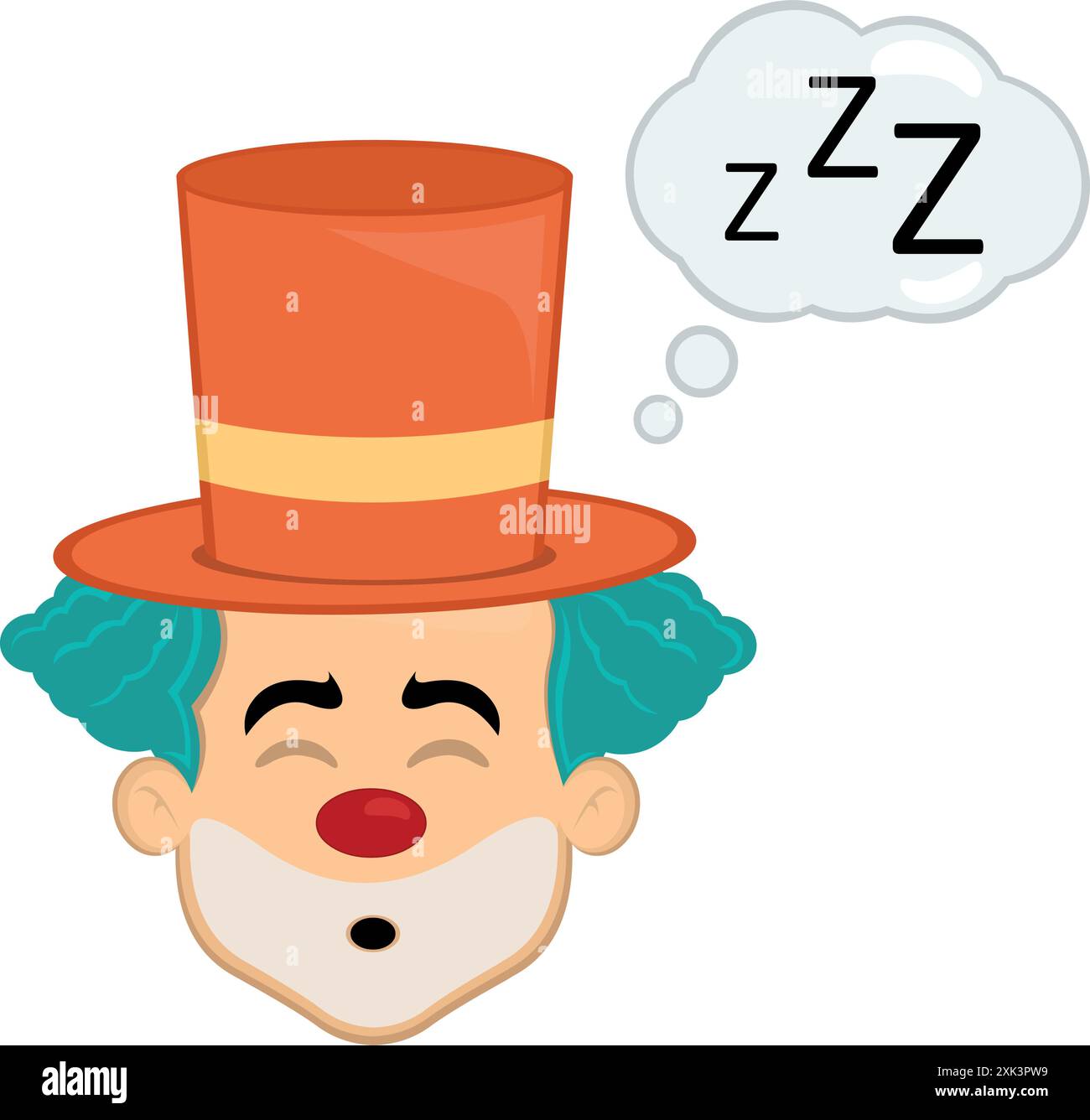 vector illustration face character clown cartoon, sleeping and a cloud thought with the text zzz ...