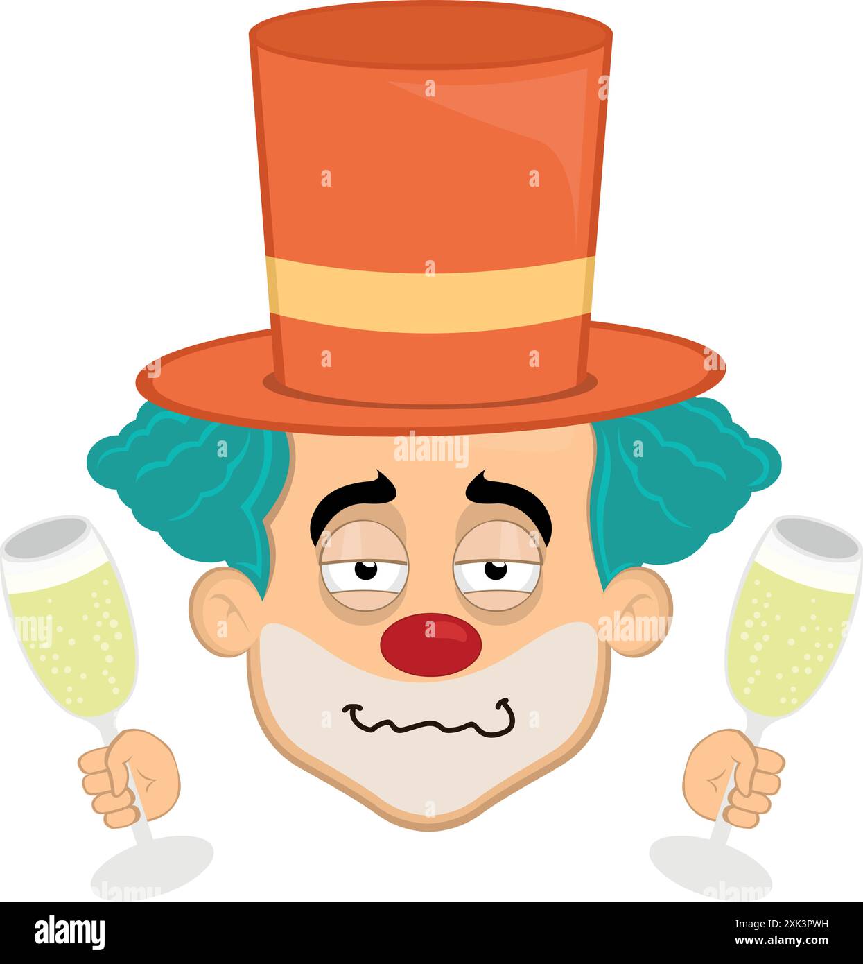 vector illustration face character clown cartoon, drunk with glasses of ...