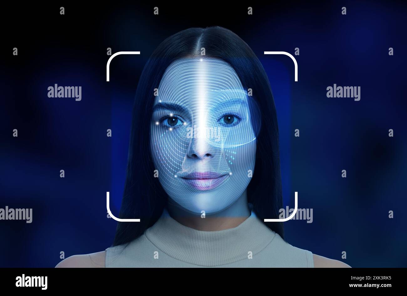Facial Recognition System Scanning Womans Face For Authentication
