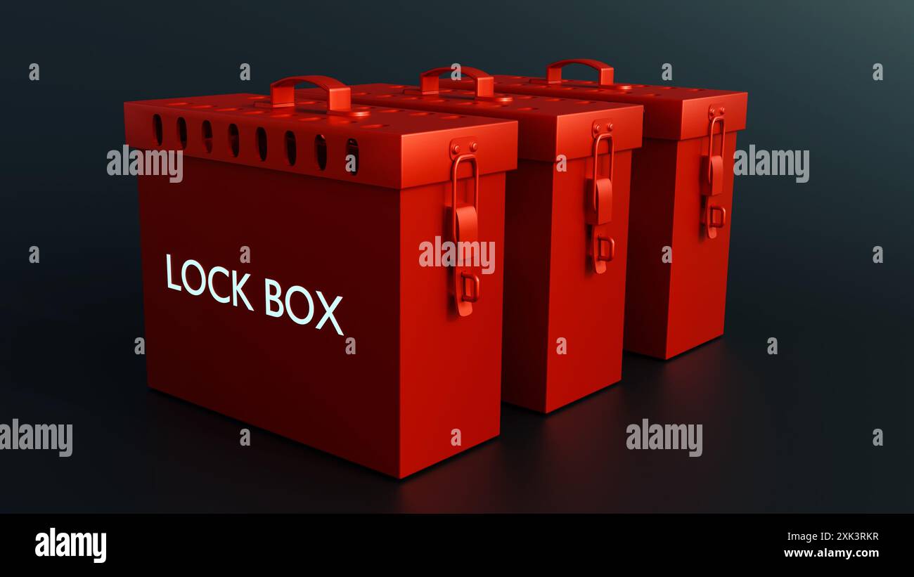 3D rendering of showcases a lock-out tag-out (LOTO) device with padlock ...