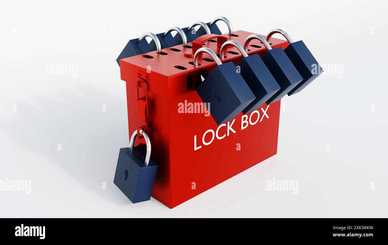 A 3D rendering of a lock-outtag-out (LOTO) system: LOTO box secured ...
