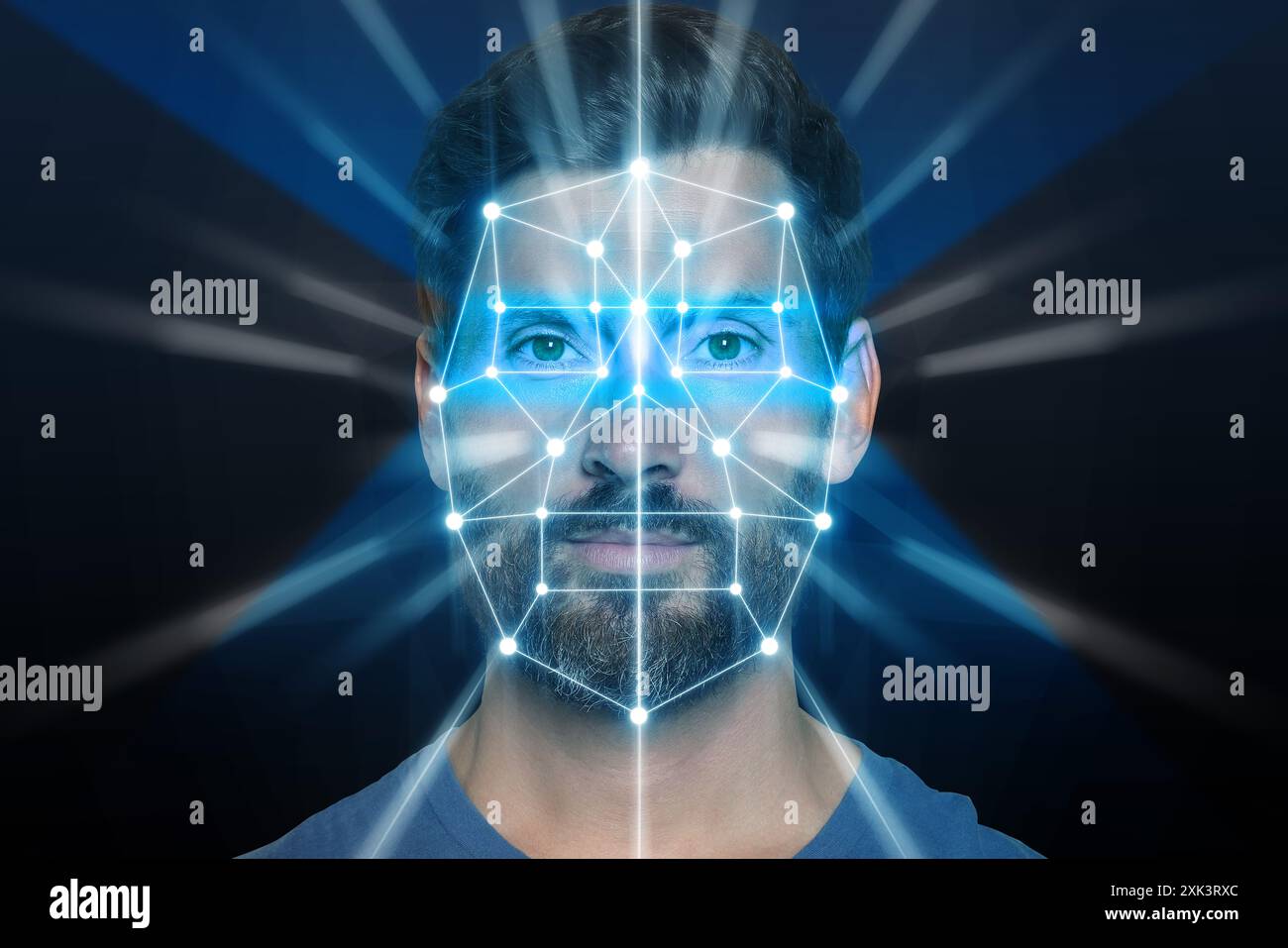 Facial Recognition System Scanning Mans Face For Authentication Stock