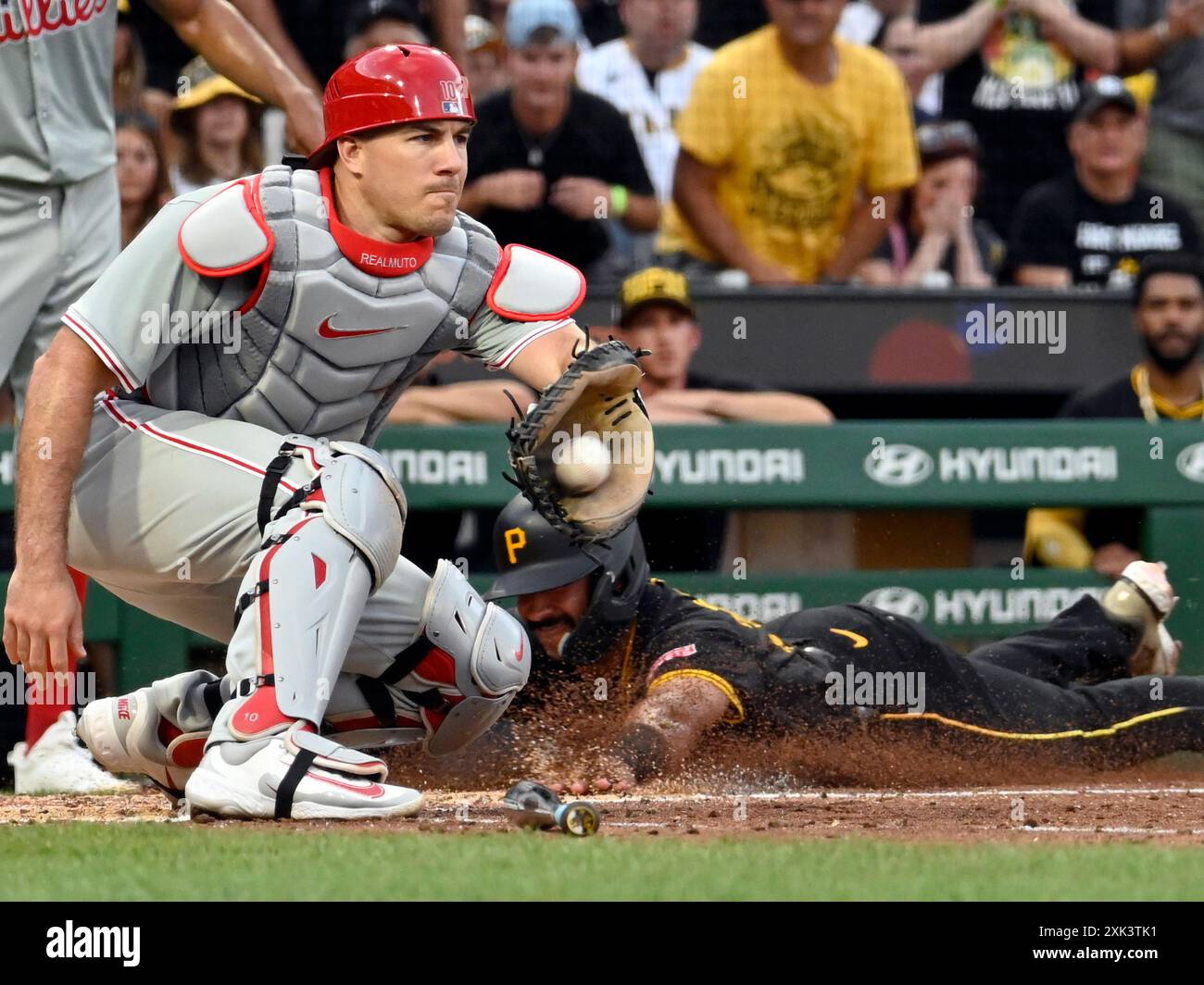 Pittsburgh Pirates second base Nick Gonzales (39) scores on the double ...