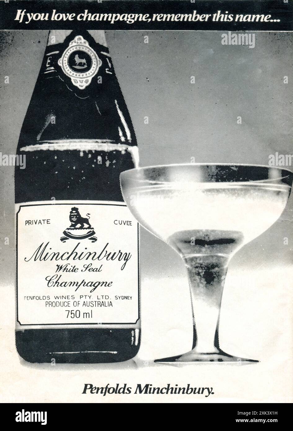 A 1978 magazine advertisement for Penfolds Minchinbury Champagne. The ...