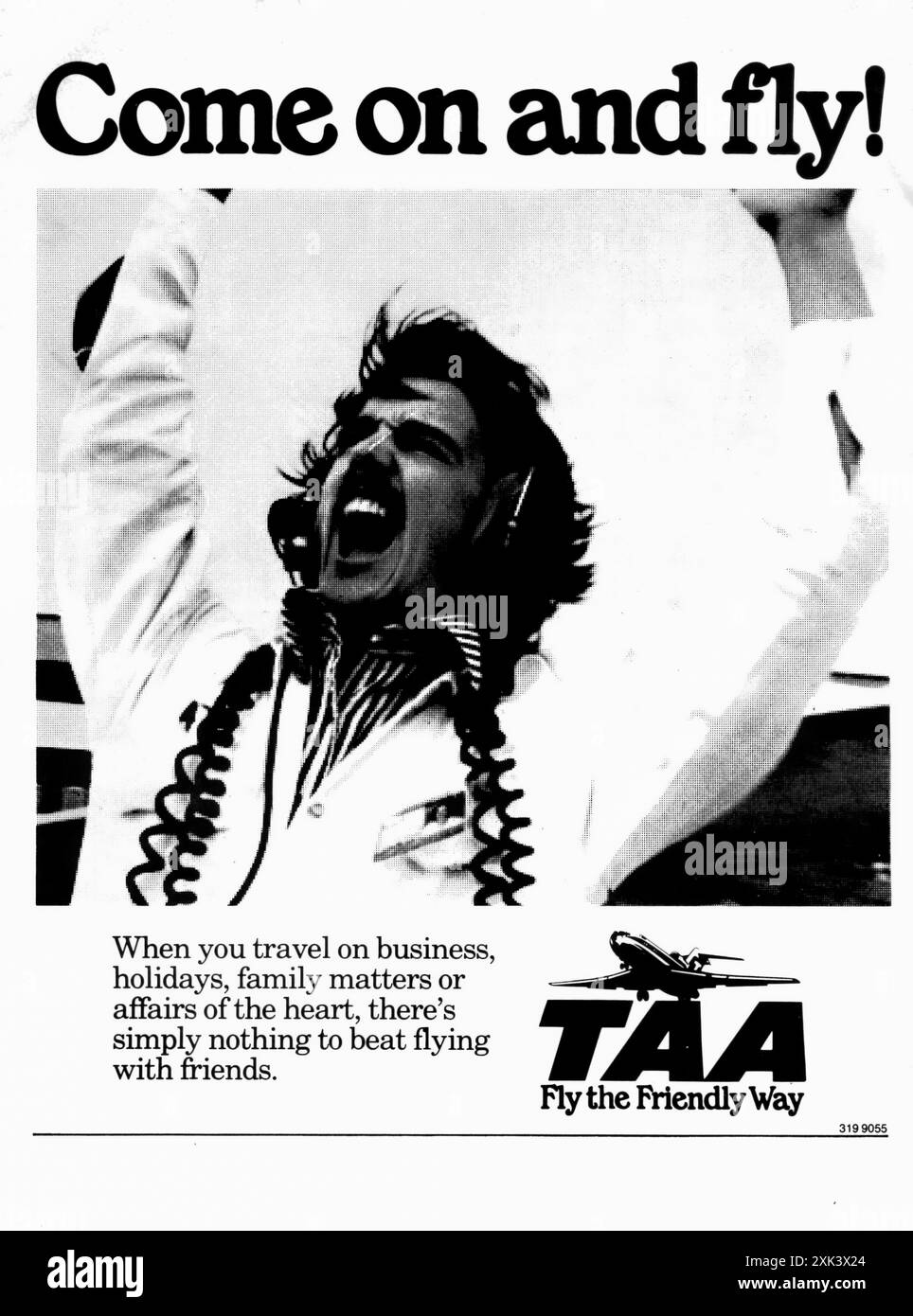 A black and white 1978 magazine advertisement for Australian airline ...