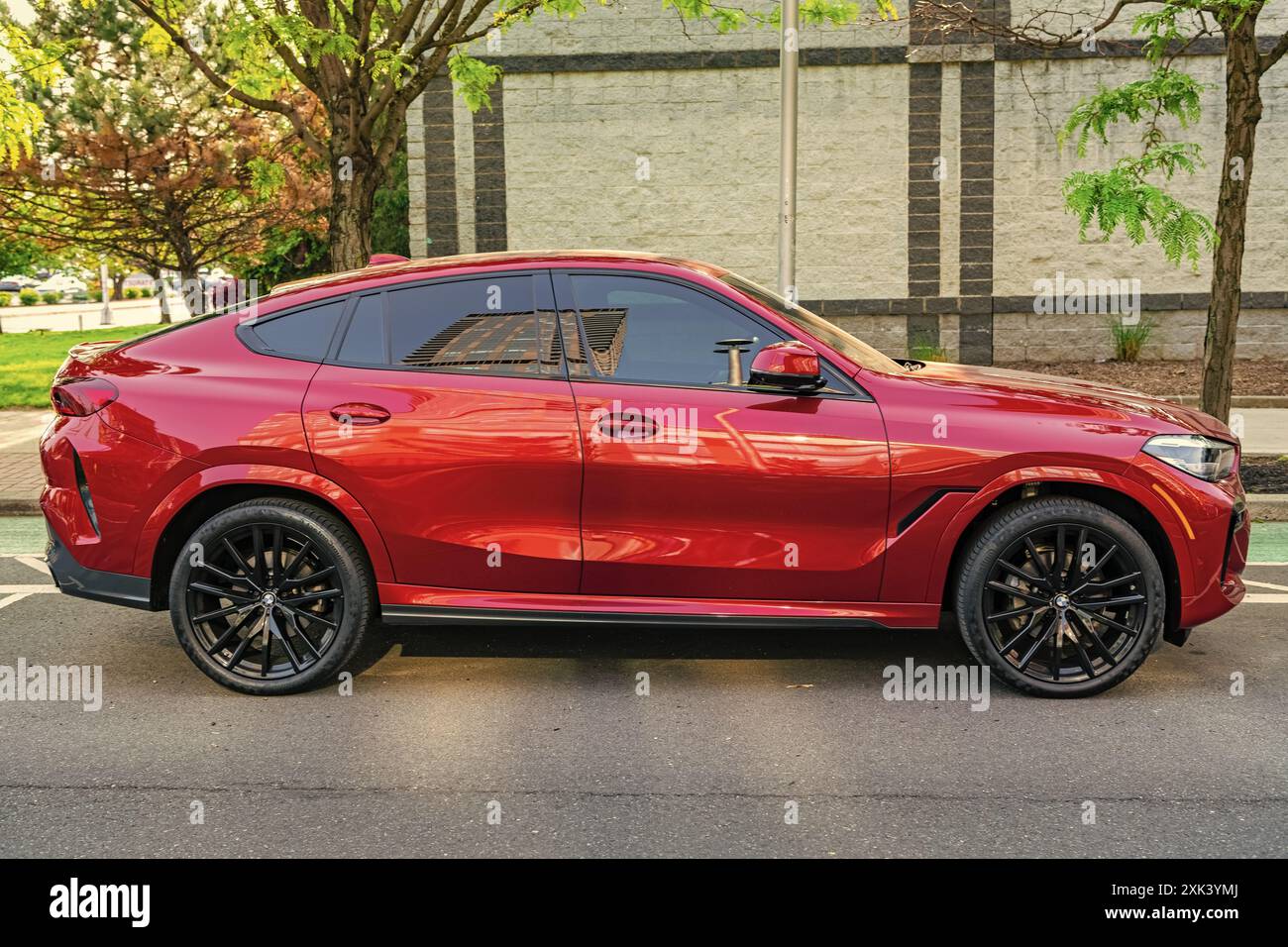 New York City, USA - May 10, 2023: 2020 BMW X6 M Competition suv red ...