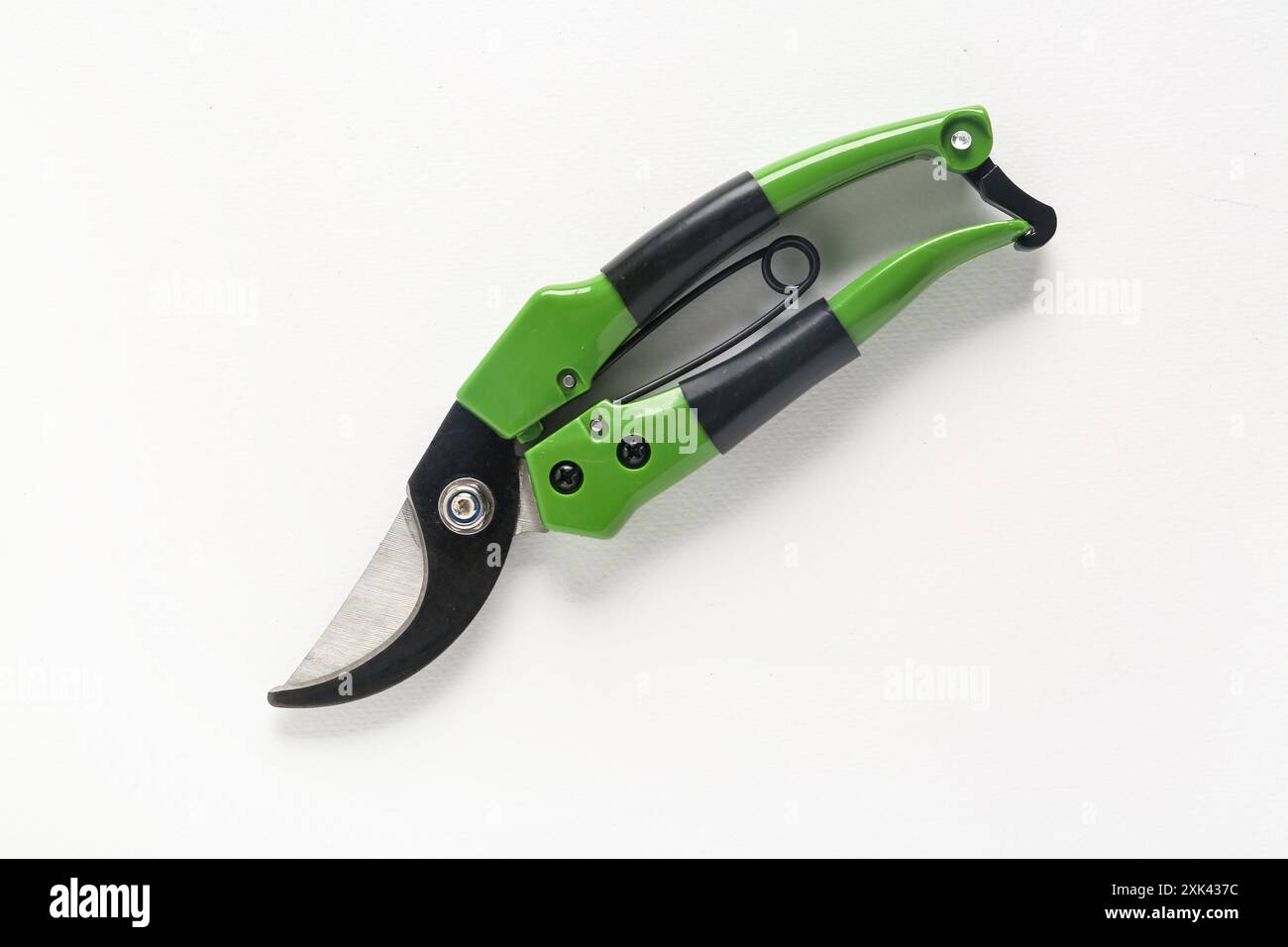 Green secateurs on white background Stock Photo - Alamy