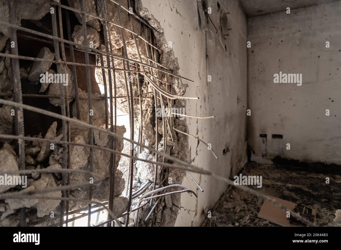 July 18, 2024, Kfar Aza, Israel: Safe room of kibbutz house destroyed ...