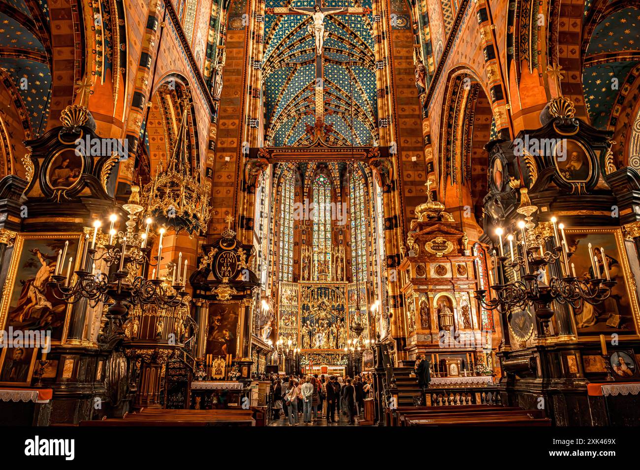 The Interior of St. Mary's Basilica in Krakow, showcasing stunning ...