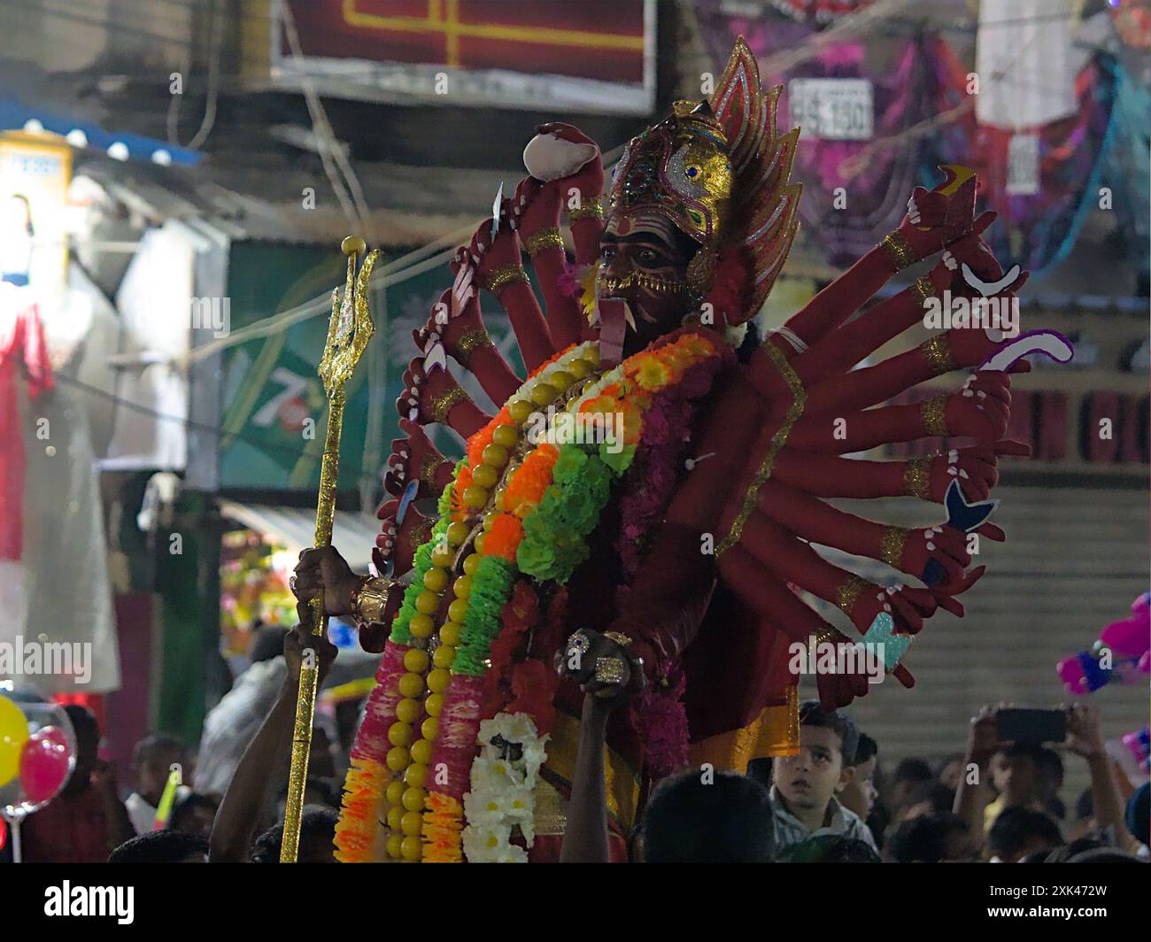 Fierce goddess Durga deity in procession in Chithirai festival madurai ...