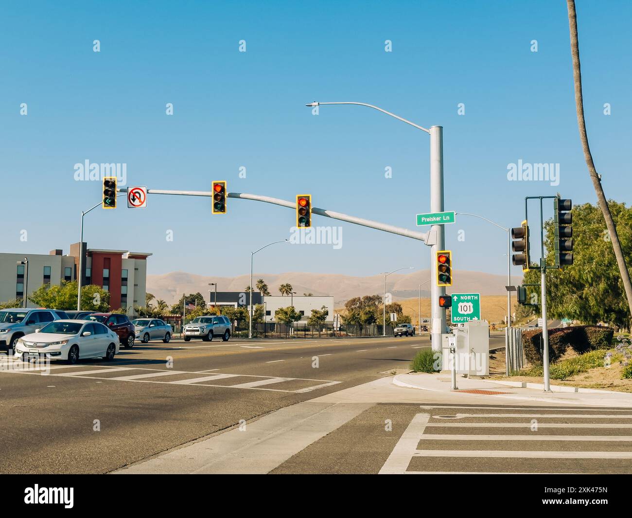 Santa Maria, California, USA - July 20, 2024. Intersection with traffic ...