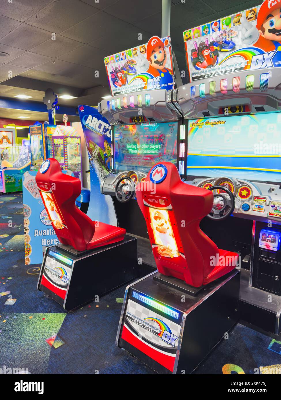 Santa Maria, California, USA - July 20, 2024. Row of vibrant arcade ...