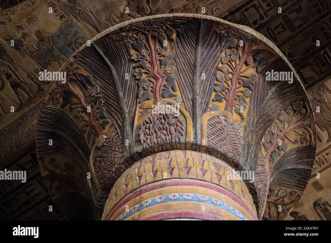 ancient egyptian carvings and decorations on the columns and ceiling of ...
