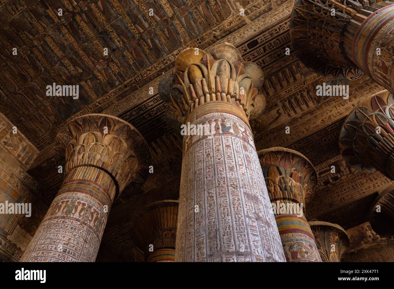 ancient egyptian carvings and decorations on the columns and ceiling of ...