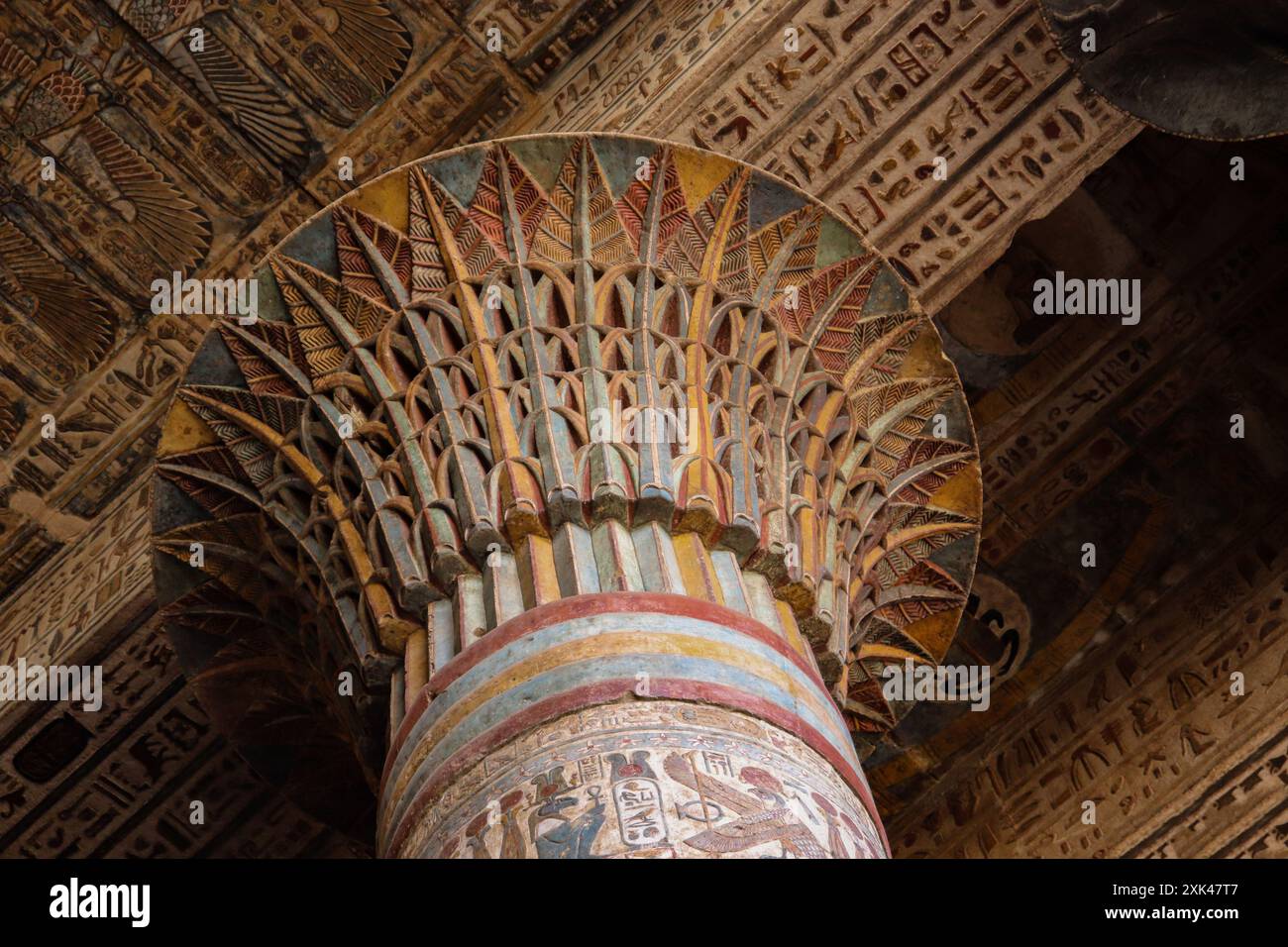 ancient egyptian carvings and decorations on the columns and ceiling of ...