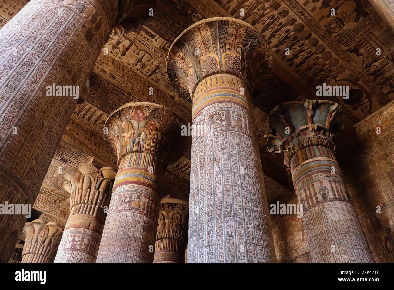 ancient egyptian carvings and decorations on the columns and ceiling of ...
