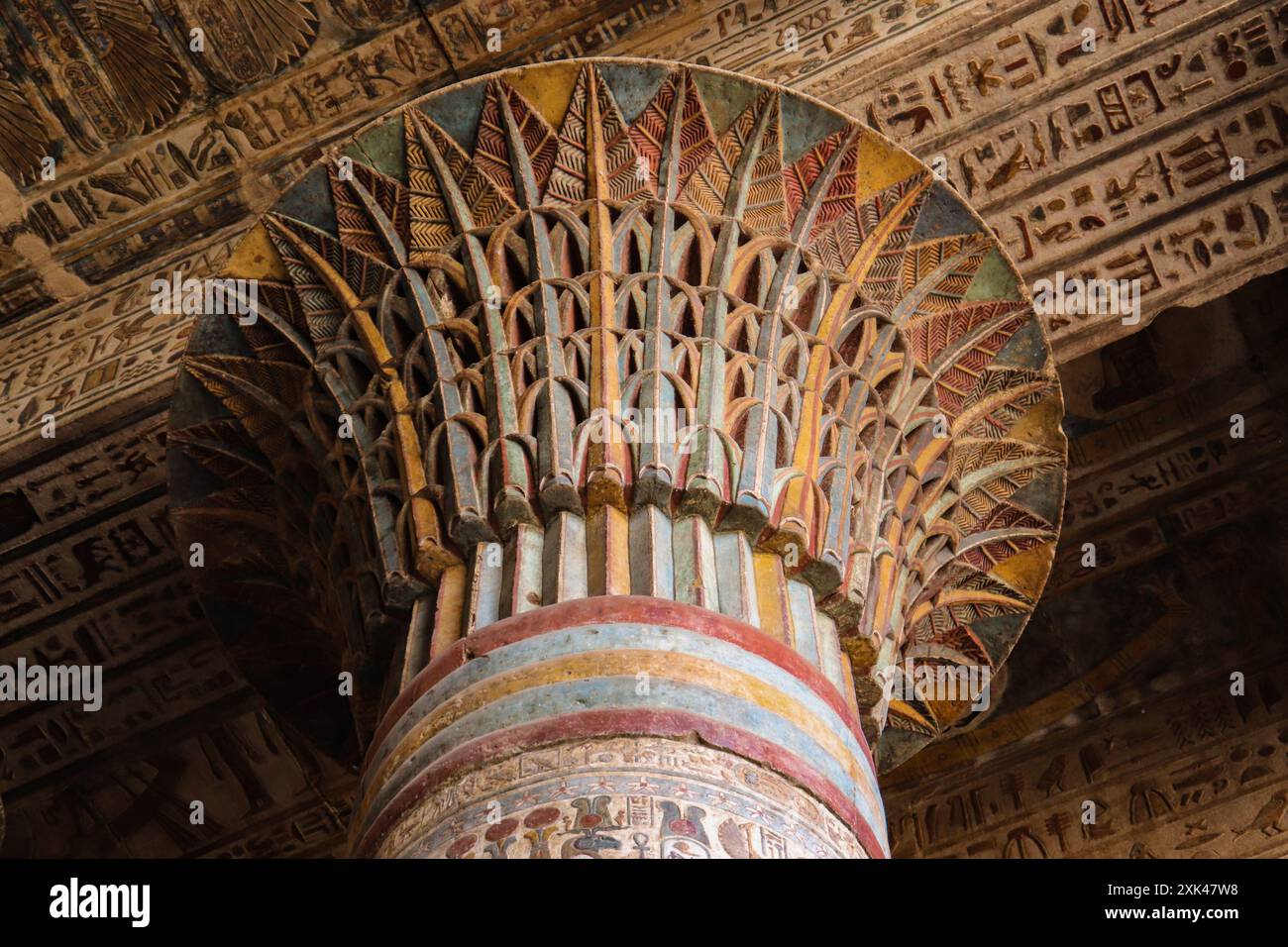 ancient egyptian carvings and decorations on the columns and ceiling of ...