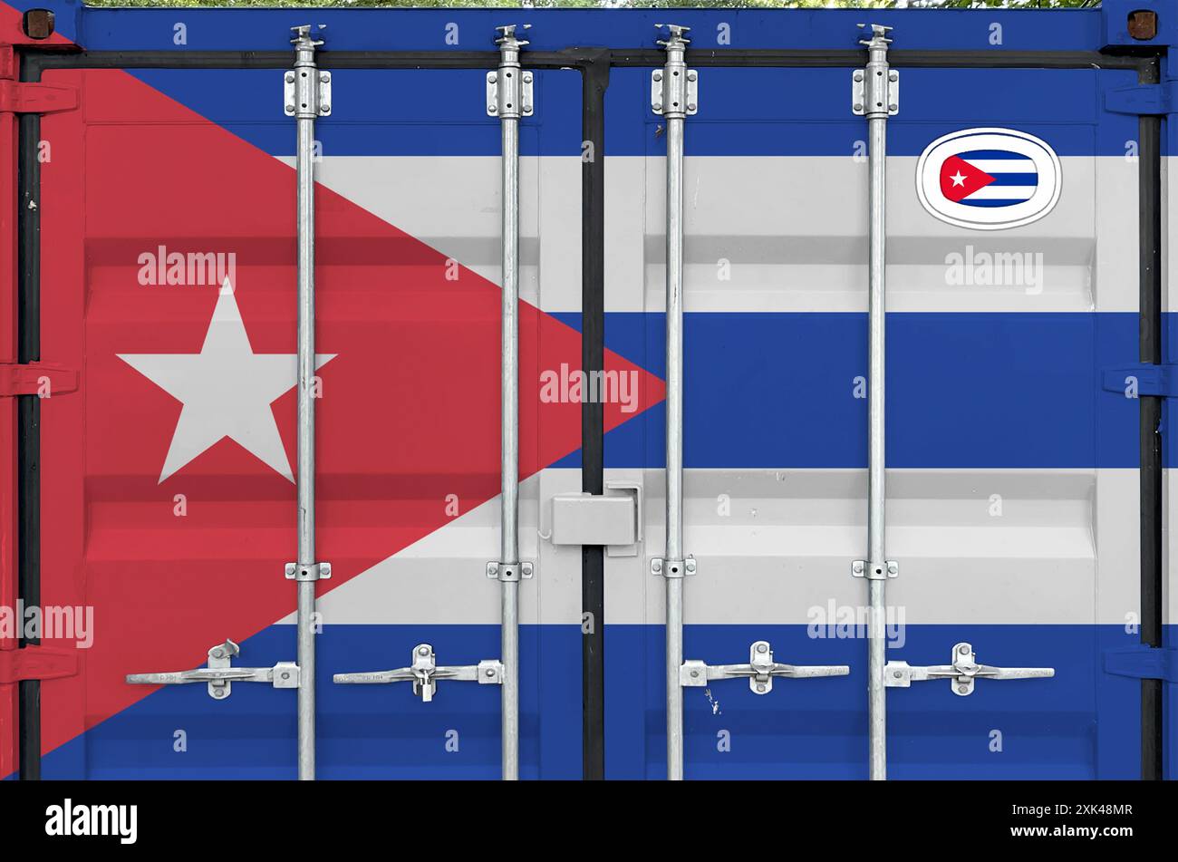 Cuba flag depicted on metal doors of shipping cargo container outdoors ...