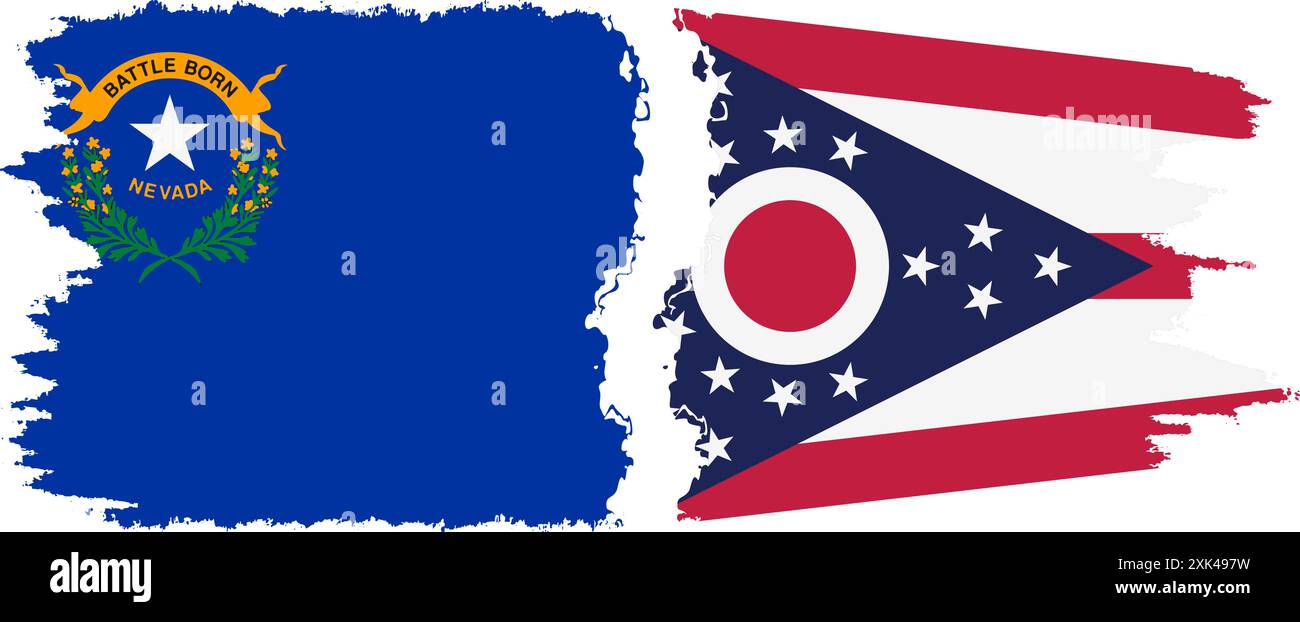 Ohio and Nevada states grunge brush flags connection, vector Stock ...