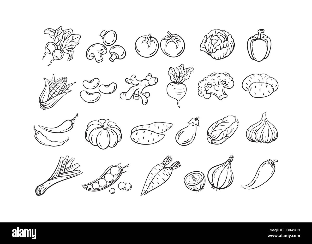 Sketch vegetable icon set vector illustration. Black line contour ...
