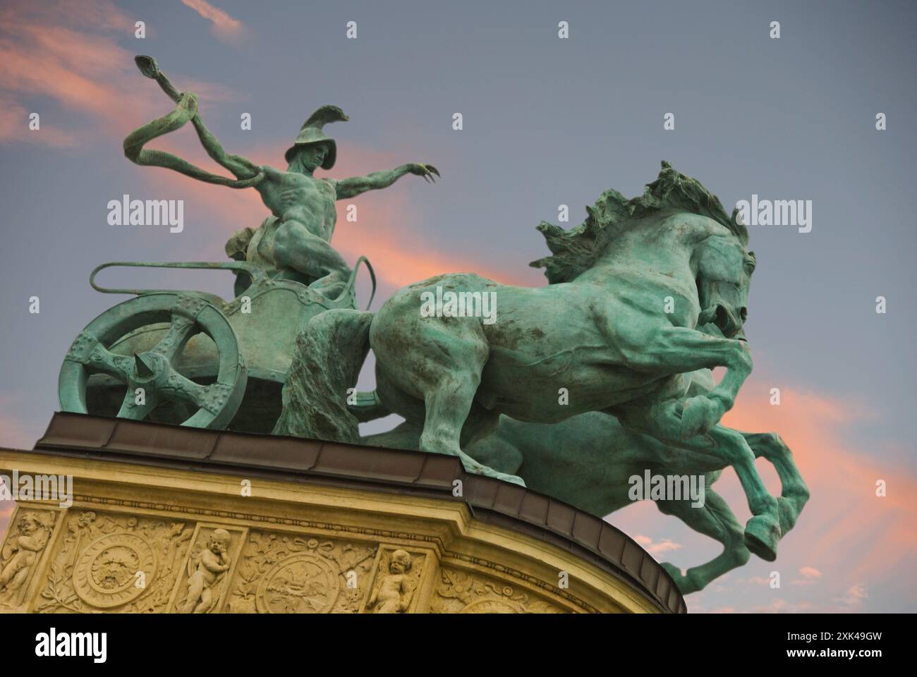 Millennium Monument (detail) in Heroes' Square - warrior on horse drawn ...