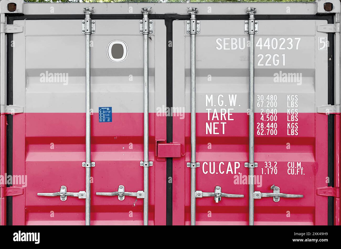 Poland flag depicted on metal doors of shipping cargo container ...