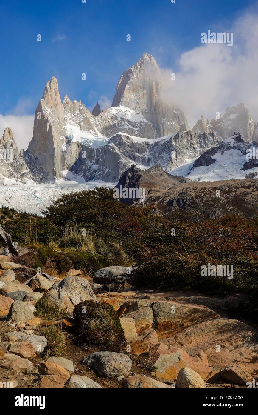 El Chalten, Argentina: Dramatic view of the famous Fitz Roy peak in the ...