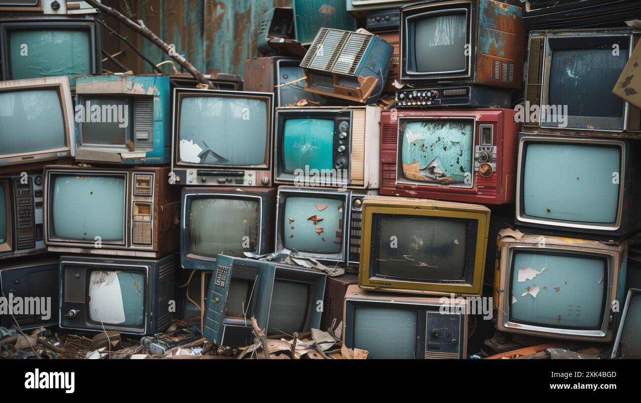 A stack of vintage TVs, a nostalgic collection showcasing technology ...
