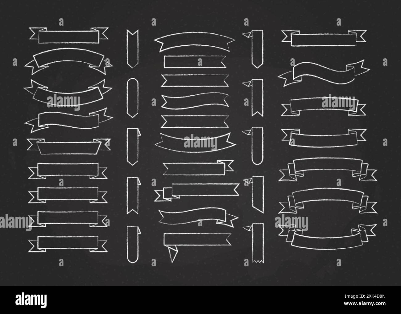 Chalk stroke blank label ribbon vector set illustration. White chalk ...