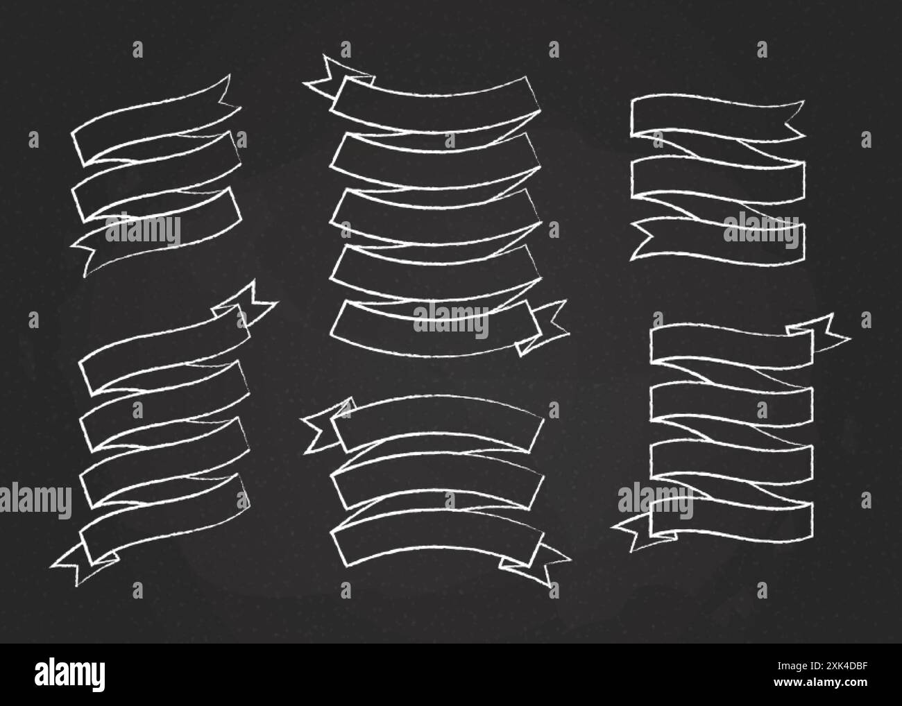 Chalk stroke ribbon banner vector set illustration. White chalk style ...