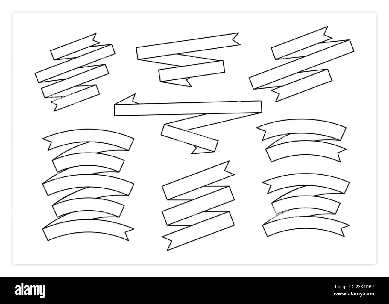 Contour ribbon banner vector set illustration. Black line curved shape ...