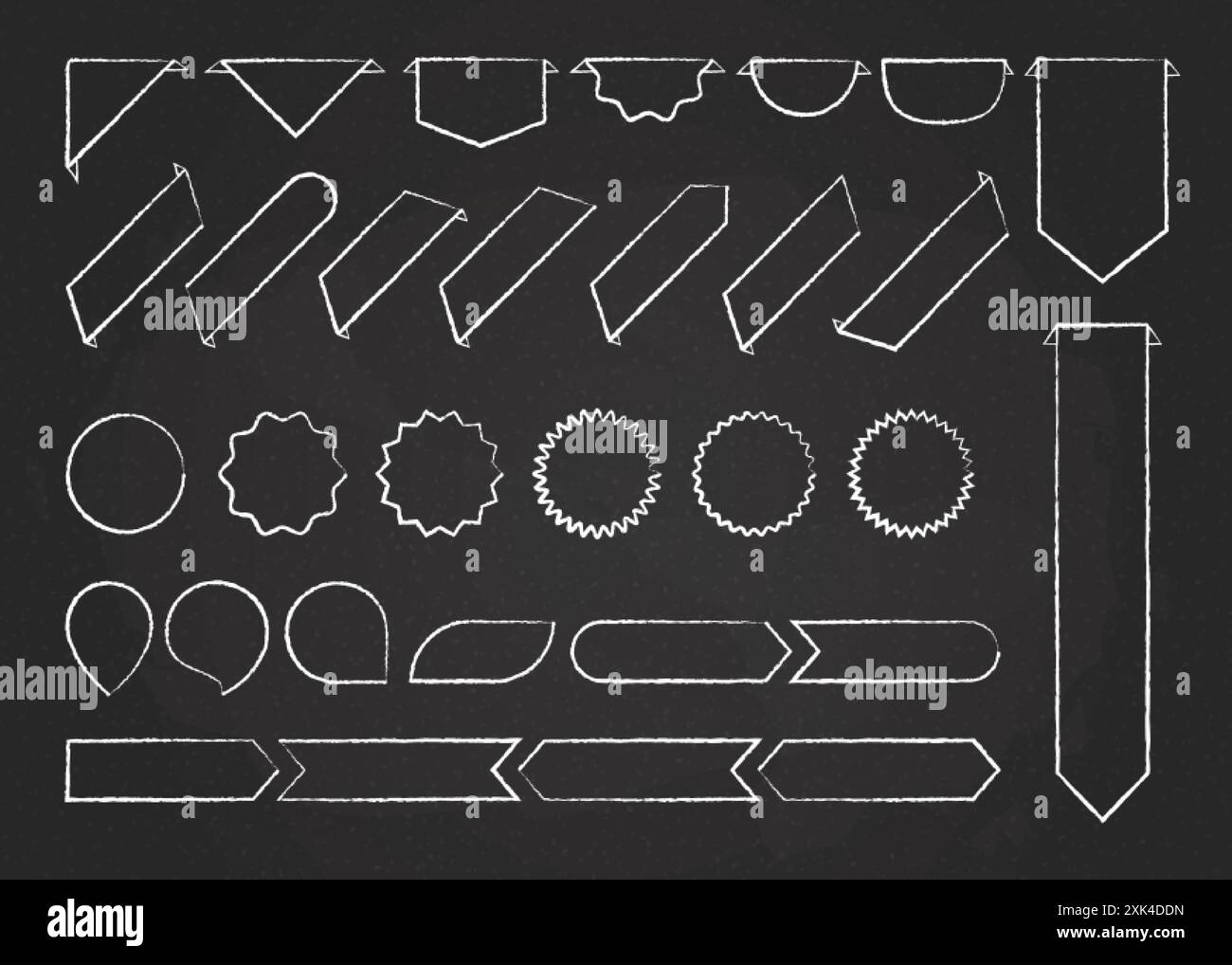 Chalk outline ribbon labels vector collection illustration. Chalk style ...