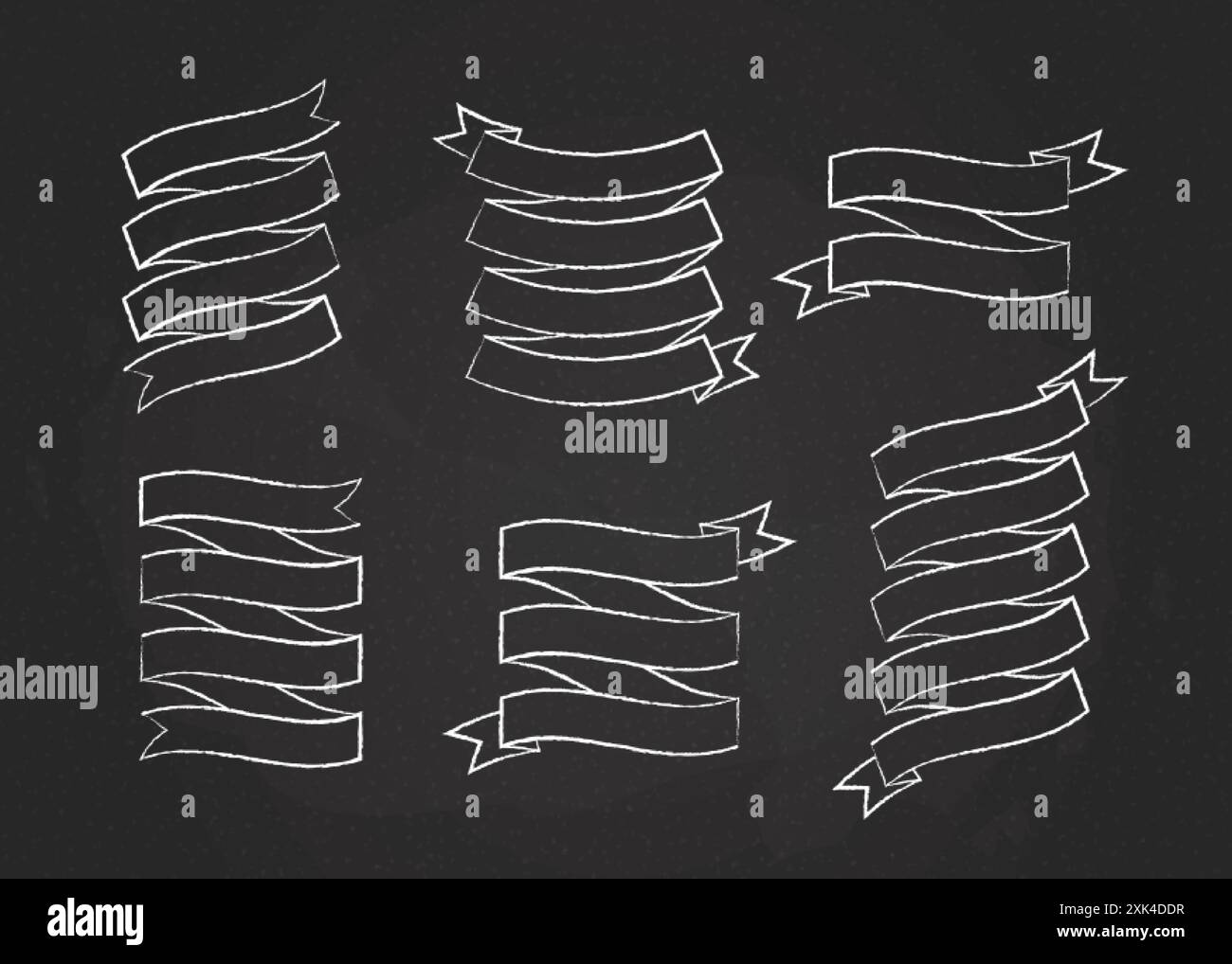 Chalk stroke blank label ribbon vector set illustration. Vintage design ...