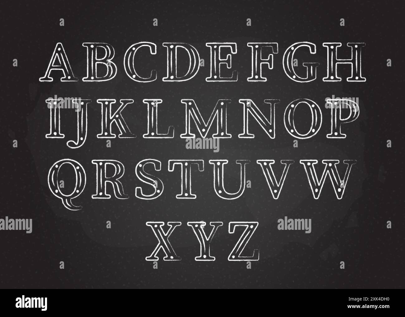 Chalk font ABC collection vector illustration. White contour chalk ...