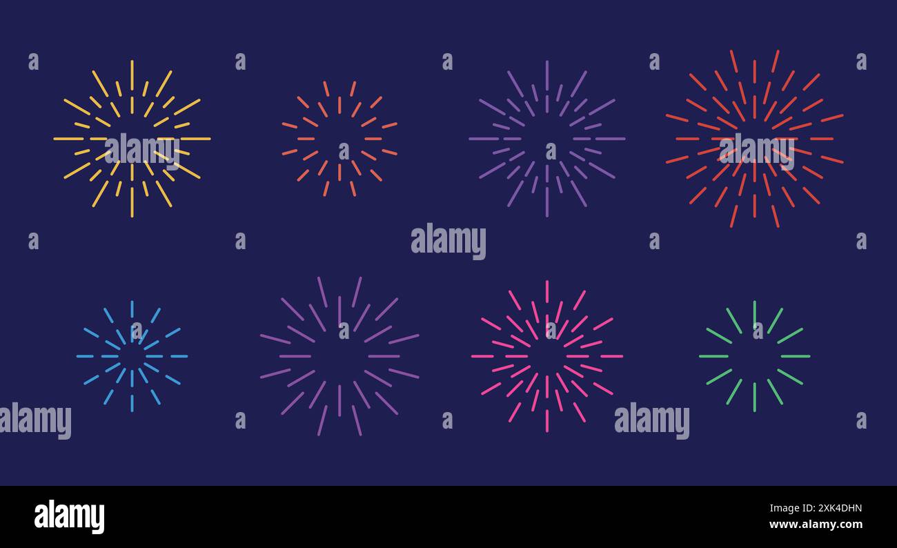 Celebration star fireworks burst pattern set. Flat colorful star shaped ...