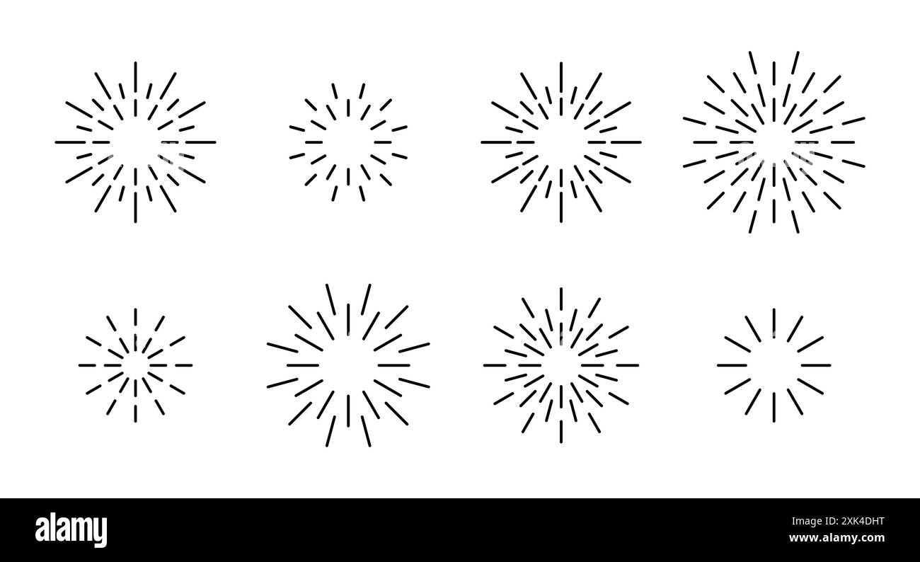 Star shape outline fireworks explosion pattern set. Black line star ...