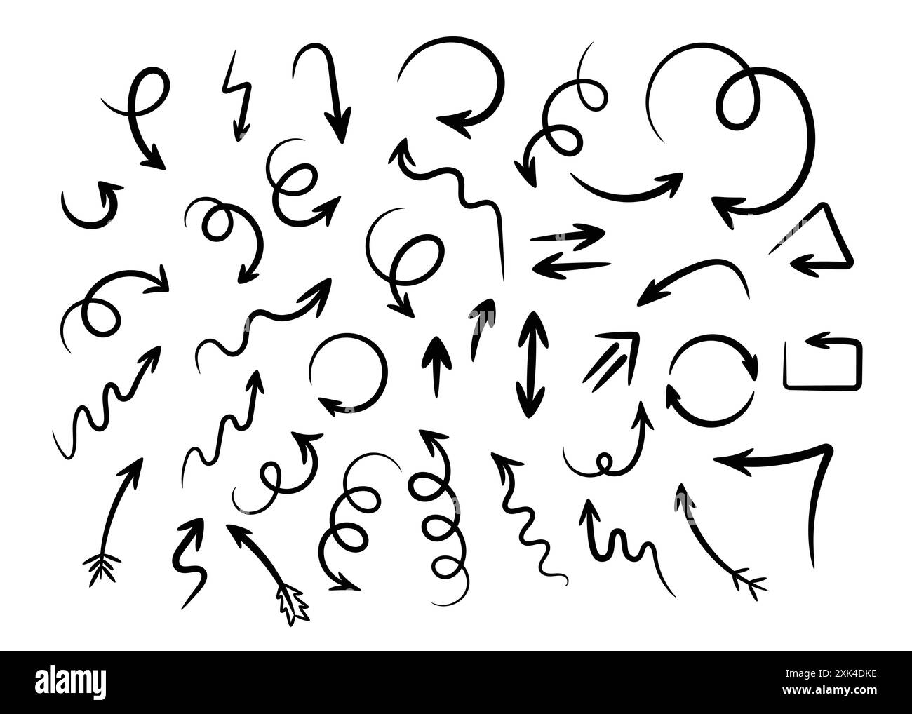 Hand drawn arrows collection vector illustration. Curves and spirals ...