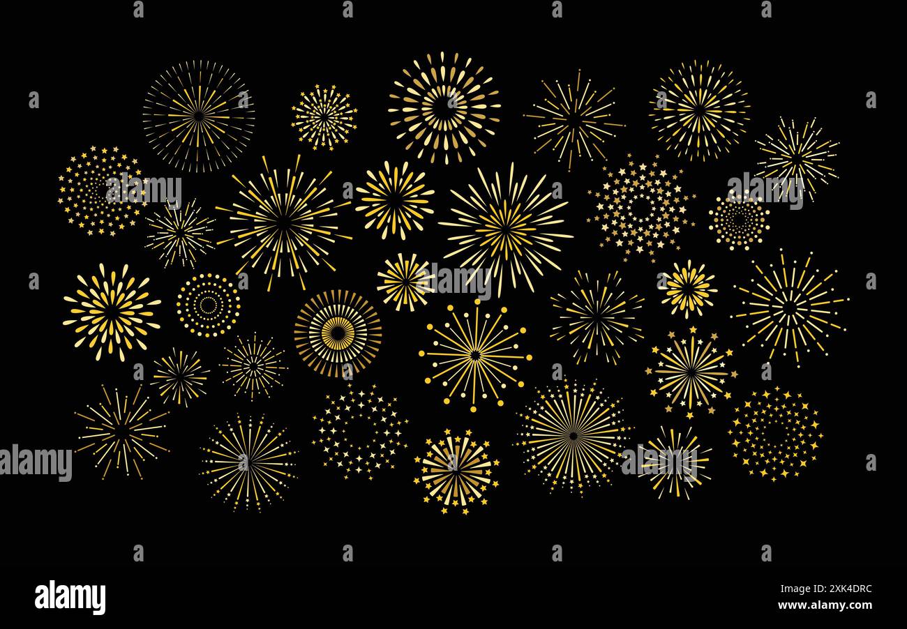 Sparkle art deco star shape fireworks burst pattern collection. Gold ...