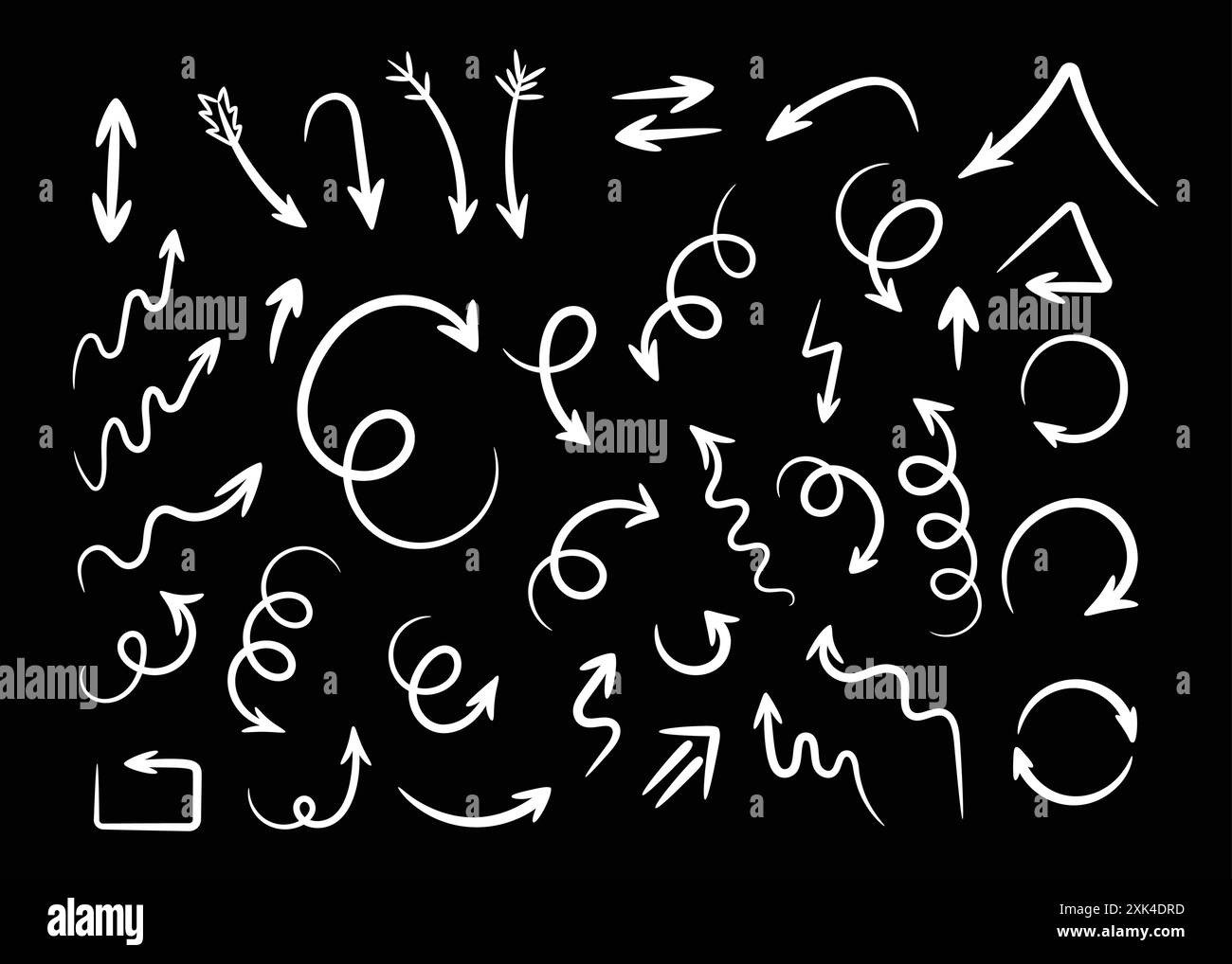 Sketchy drawing arrows set vector illustration. White twisted and ...