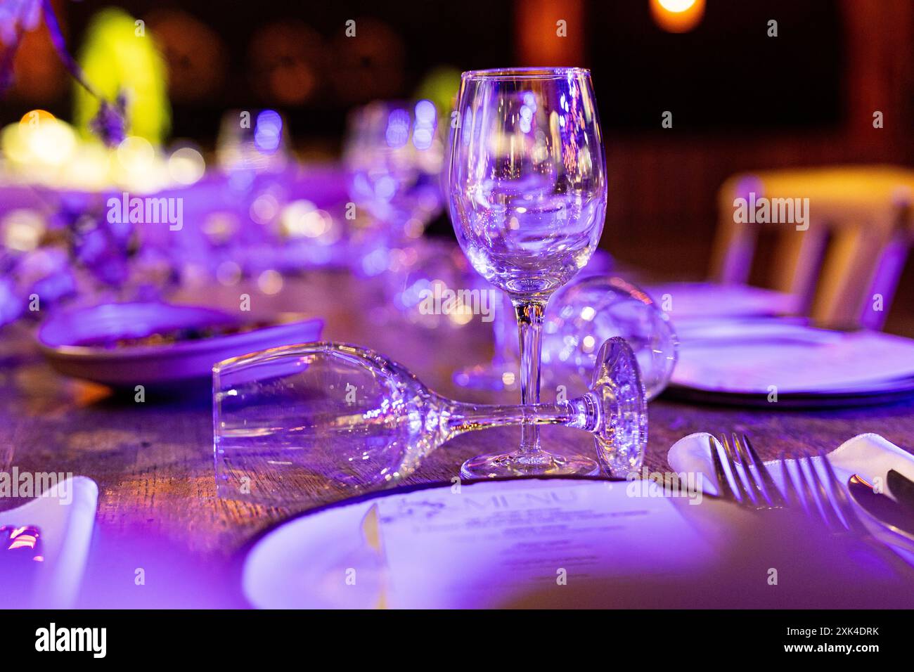Luxury table settings for fine dining with and glassware, pouring wine ...