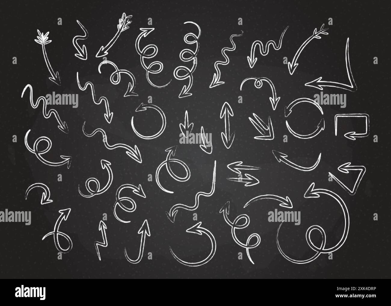Hand drawn chalk style arrows collection vector illustration. Curves ...